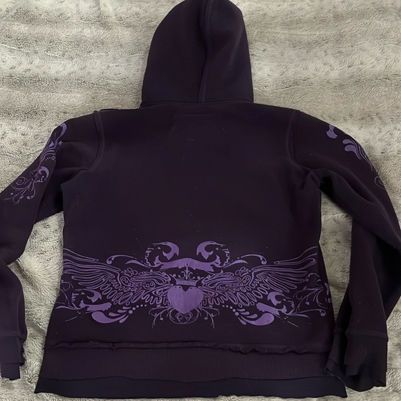 YMI | Tops | Purple Angel Wing Sweatshirt M Faux Fur Lined Hood Heart ...